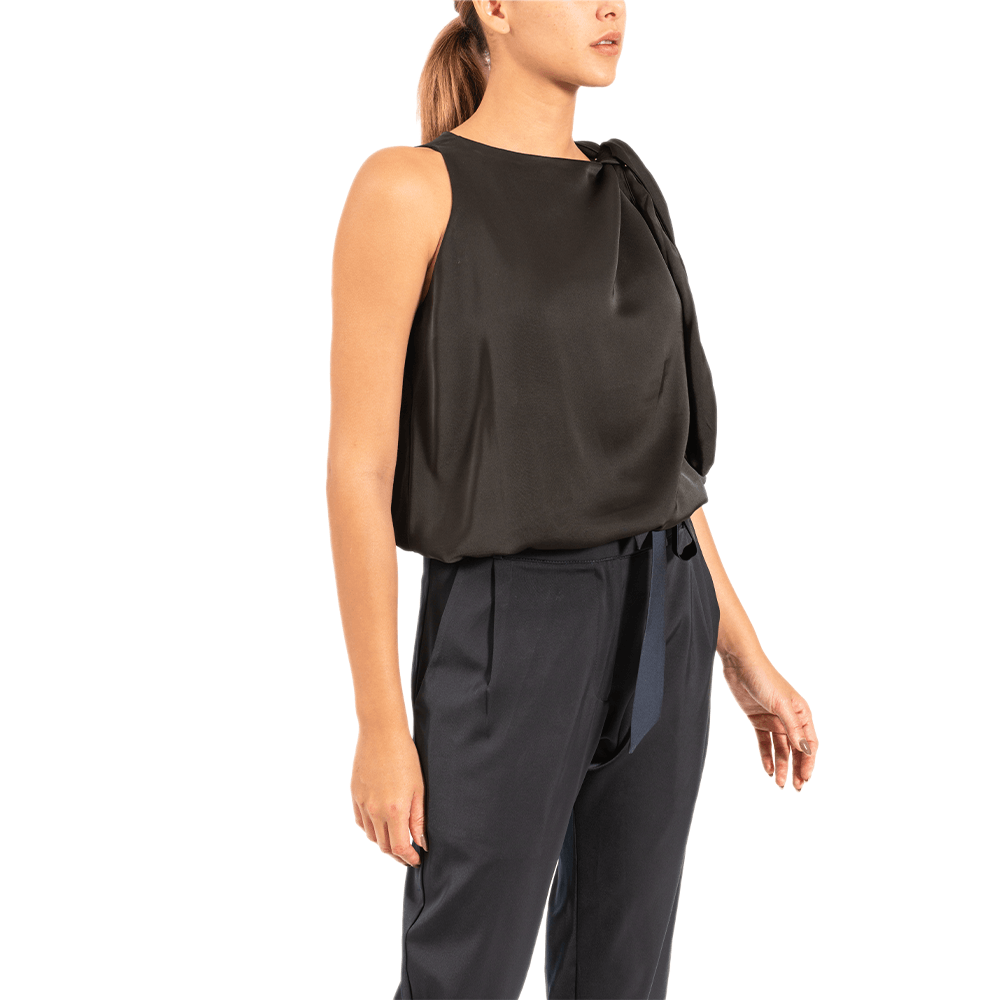 Top Seda Drapeado Negro - Unity Stores