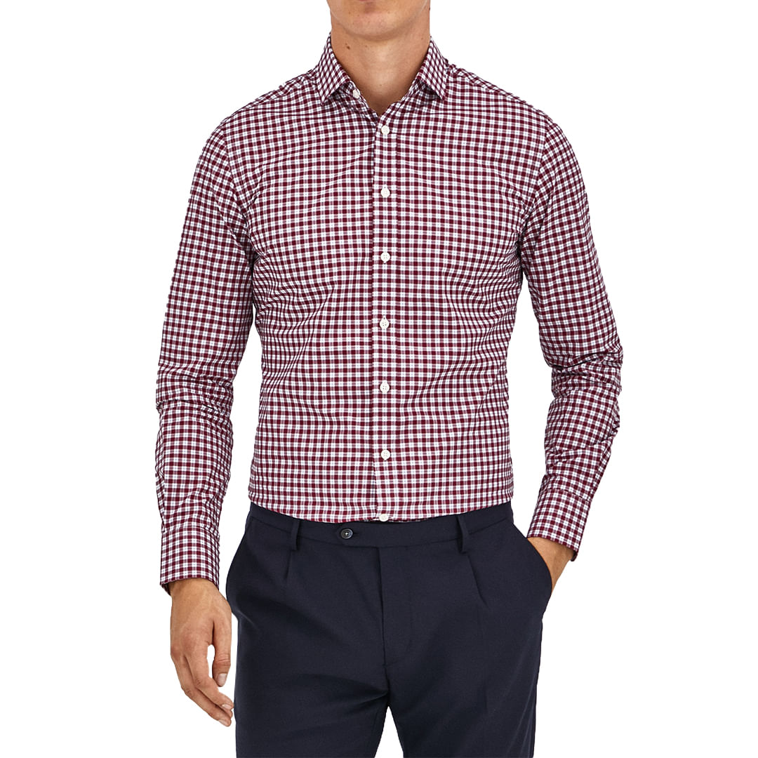 Shirt Two Colour Poplin Chk Red Blue - Unity Stores